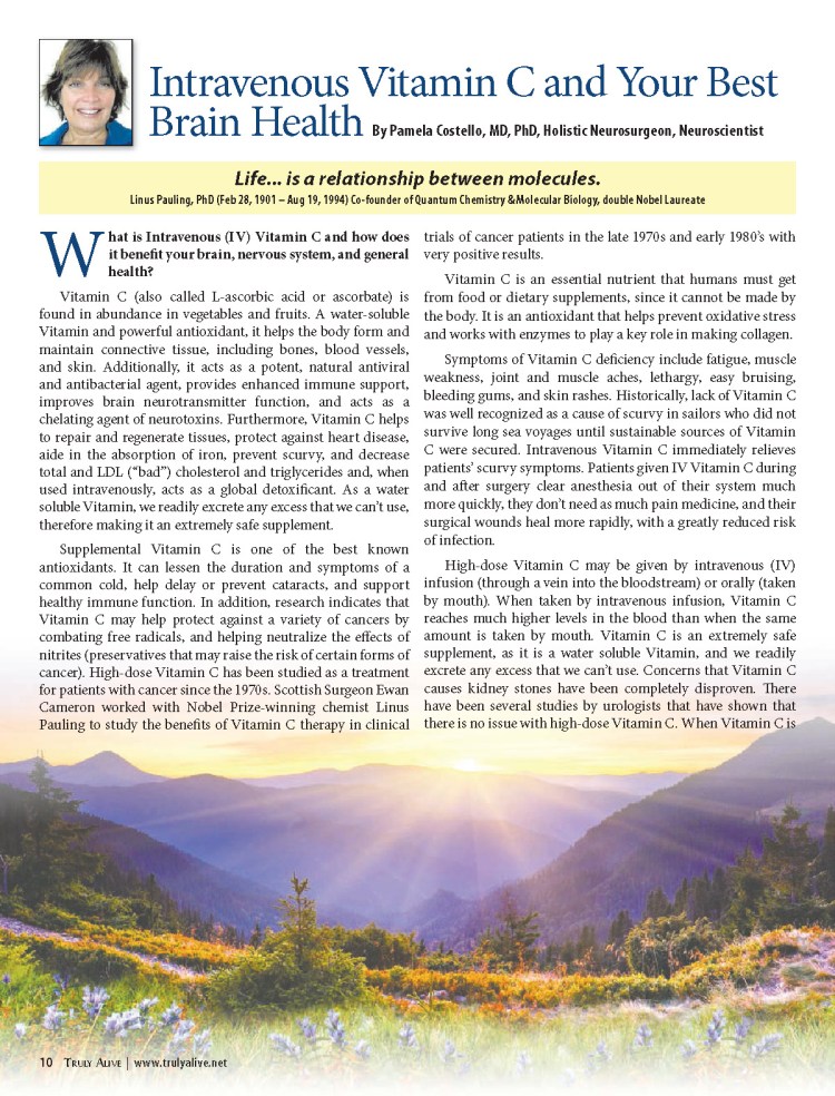 Intravenous Vitamin C and Your Best Brain Health By Pamela Costello MD ...